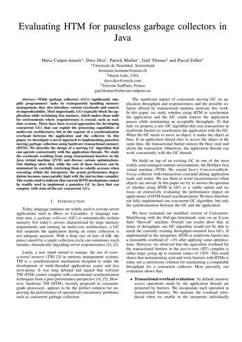 Pdf Evaluating Htm For Pauseless Garbage Collectors In Java