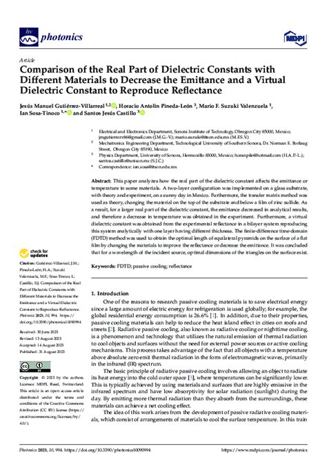 Pdf Comparison Of The Real Part Of Dielectric Constants With Different Materials To Decrease