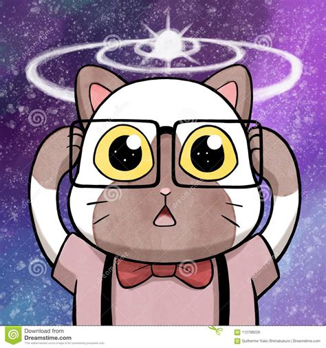 Nerd Cat Having A Big Revelation With Cosmic Explosion In Background Royalty Free Stock Image