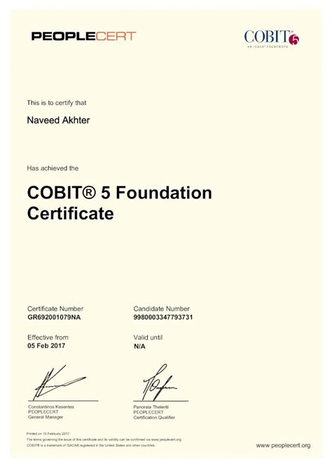 Pdf Cobit® 5 Foundation Certificate · Cobit® 5 Foundation Certificate