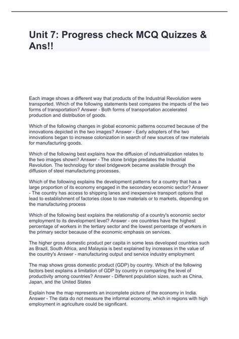 Unit 7 Progress Check MCQ Quizzes Ans MCQ Stuvia US