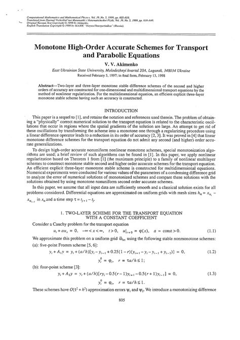 Pdf Monotone High Order Accurate Schemes For Transport And Parabolic Equations