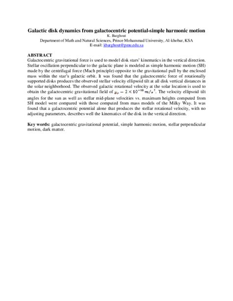 Pdf Galactic Disk Dynamics From Galactocentric Potential Simple