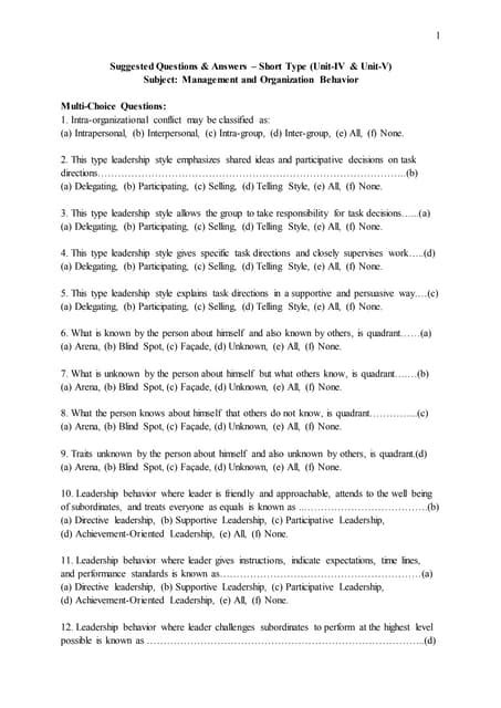 Questions And Answers Mob Unit Iv And Unit V By Dr G C Mohanta