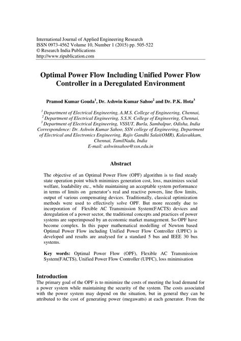 Pdf Optimal Power Flow Including Unified Power Flow Controller In A