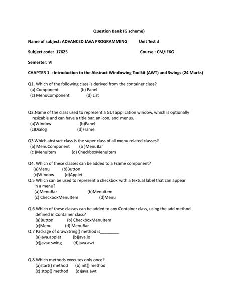 awt and swing this is for advance java programming notes question bank g scheme name of