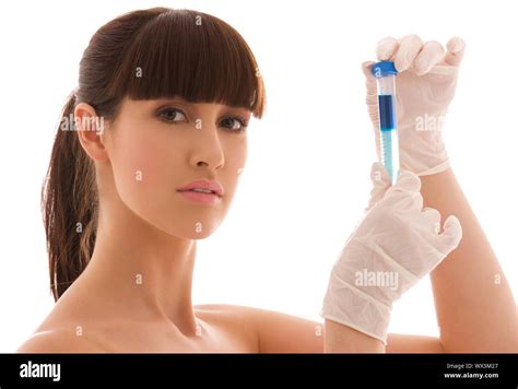 Beautiful Female Lab Worker Holding Up Test Tube Stock Photo Alamy