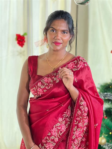 Floral Cross Stitch Embroidered Viscose Organza Saree Bld1973 Aham