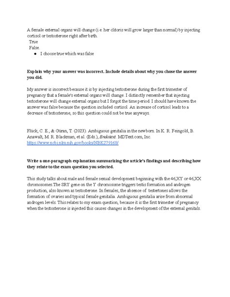 Question From Exam Extra Credit A Female External Organs Will Change I Her Clitoris Will