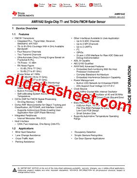 AWR1642 Datasheet PDF Texas Instruments