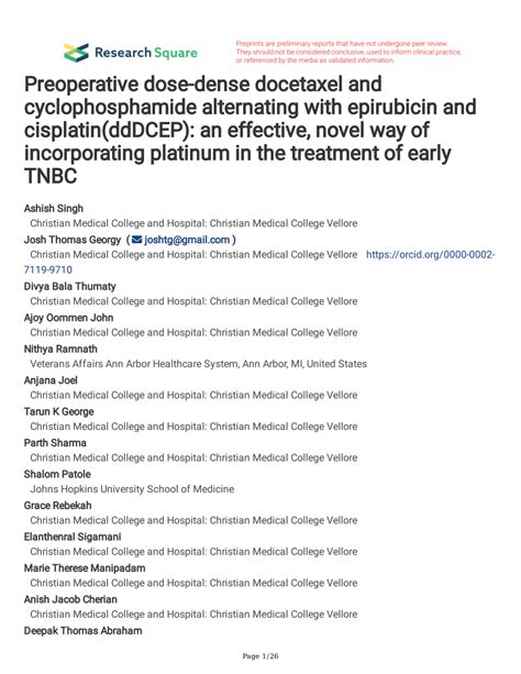 Pdf Preoperative Dose Dense Docetaxel And Cyclophosphamide