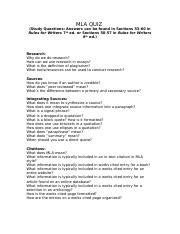 MLA Quiz Study Questions Docx MLA QUIZ Study Questions Answers Can Be Found In Sections 53 60