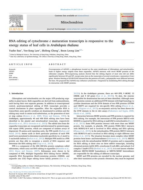 Pdf Rna Editing Of Cytochrome C Maturation Transcripts Is Responsive