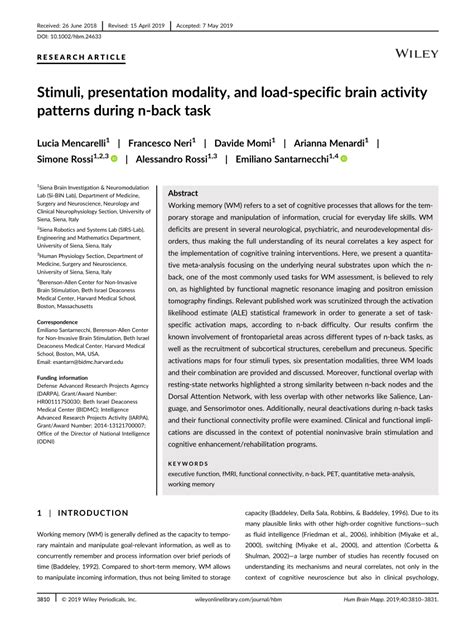 Pdf Stimuli Presentation Modality And Load‐specific Brain Activity Patterns During N‐back Task