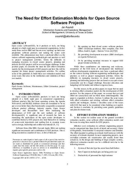 Pdf The Need For Effort Estimation Models For Open Source Software