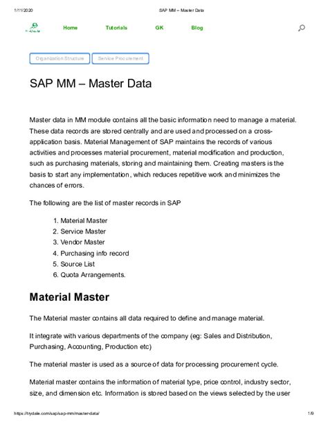 Sap Mm Master Data Pdfcoffeecom