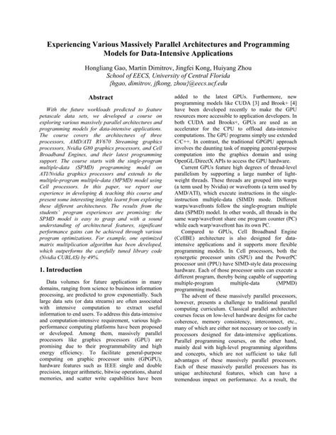 pdf experiencing various massively parallel architectures