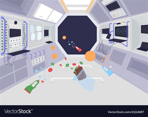 Ship In Zero Gravity Flat Color Royalty Free Vector Image