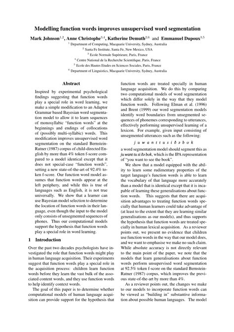 Pdf Modelling Function Words Improves Unsupervised Word Segmentation
