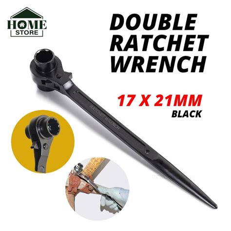 Home Store Double Socket Scaffolding Ratchet Wrench 17x21mm Black