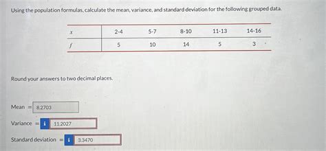 Solved Using The Population Formulas Calculate The Mea