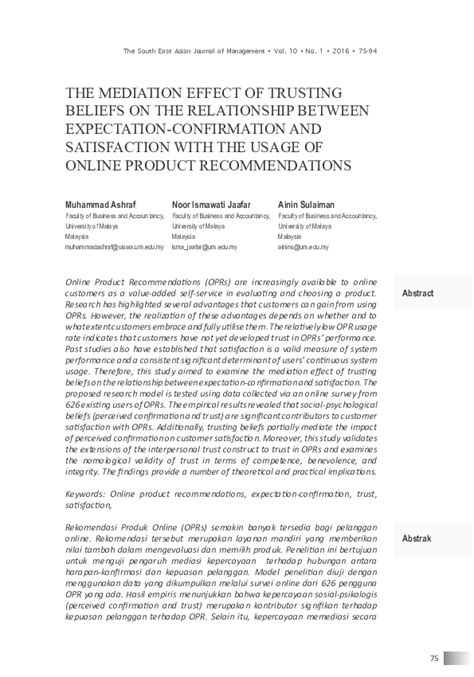 Pdf The Mediation Effect Of Trusting Beliefs On The Relationship Between Expectation