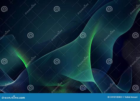 Abstract Dark Blue Mesh Gradient With Glowing Green Curve Lines Pattern Textured Background