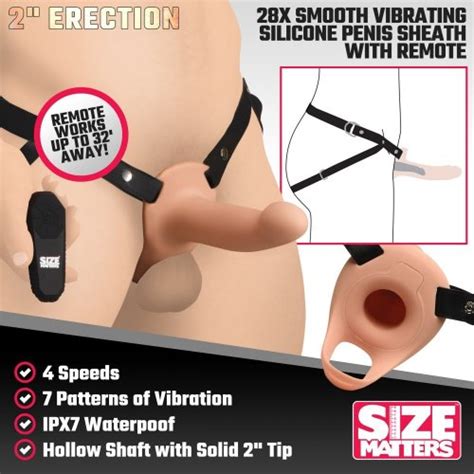 Size Matters Smooth Vibrating Hollow Silicone Penis Sheath With Remote Control Vanilla