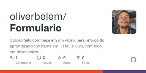 Github Oliverbelem Formulario Codigo Feito Base Em Um Video Para Refor O Do Aprendizado