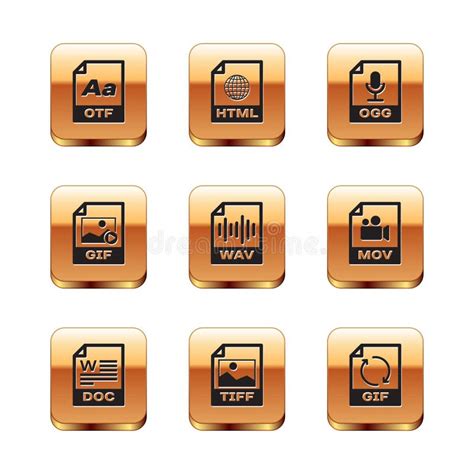 Set Otf File Document Doc Tiff Wav  And Ogg Icon Vector Stock