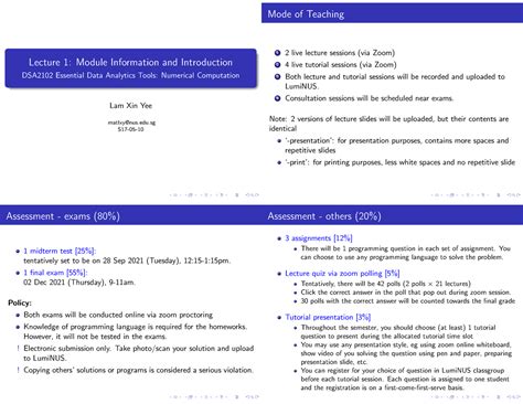 lecture 1 module information and introduction dsa2102 essential data analytics tools numerical