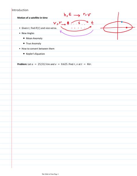 Mae 146 4 The Orbit In Time Post Class Notes Motion Of A Satellite In Time Given
