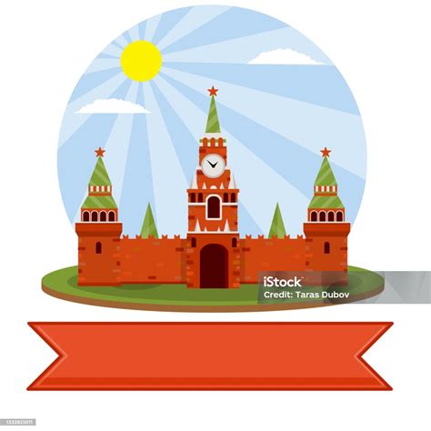 모스크바 크렘린 수도 투어의 관광지 타워와 벽이있는 요새 관광 명소 만화 평면 일러스트 여름 러시아어의 거주 빨간 광장에 대통령 크레믈린에 대한 스톡 벡터 아트 및 기타