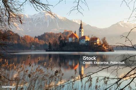 블레드 호수의 아름다운 전망 가장 유명한 슬로베니아 호수와 새벽에 마리아와 블레드 성의 가정의 순례 교회와 섬 블레드 0명에 대한 스톡 사진 및 기타 이미지 Istock