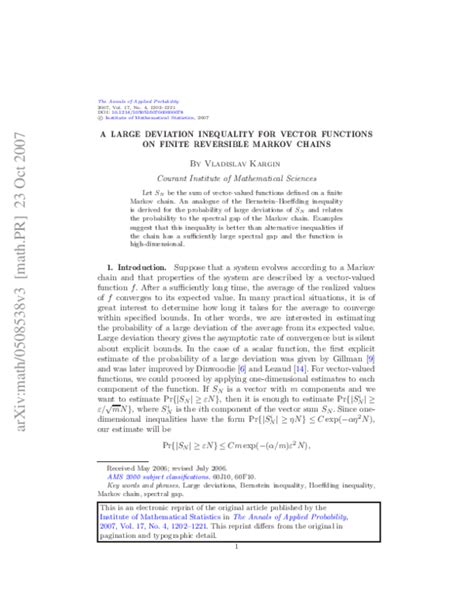 Pdf A Large Deviation Inequality For Vector Functions On Finite