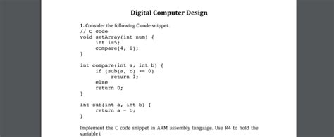 Solved Digital Computer Design Consider The Following C Chegg