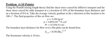 Solved Problem 4 10 Points Using The Prandtl Mixing Length Theory Find The Shear Stress