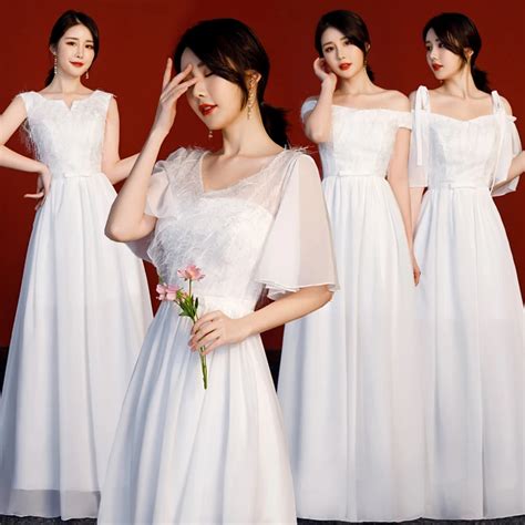 합창단 드레스 연주회 돌잔치 슬림 핏 신부 들러리 긴 정장 흰색 요정 우아함 사교계 명사 공연 결혼식 티몬