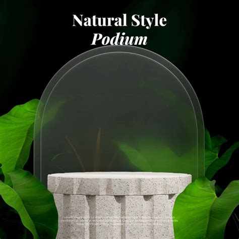 3d 렌더링 모형 템플릿 테라조 연단이 배경에 젖빛 유리와 식물이 있는 사각형 프리미엄 Psd 파일