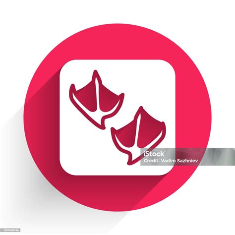 흰 갈매기 발 발자국 아이콘은 긴 그림자로 분리되어 있습니다 빨간색 원 버튼입니다 벡터 가루로 빻은에 대한 스톡 벡터 아트 및 기타 이미지 가루로 빻은 갈고리 발톱