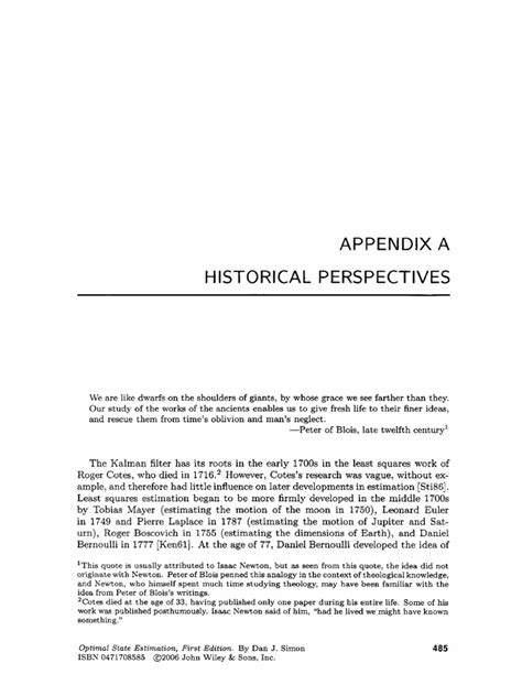 optimal state estimation 2006 simon appendix a historical