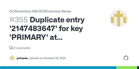 duplicate entry 2147483647 for key primary at software pm solved · issue 355