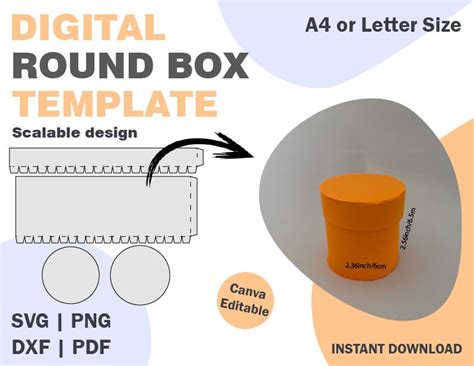 Round Box Template Svg Dxf Pdf Png Formats Round Box Pipe Box Round Packaging Box Box
