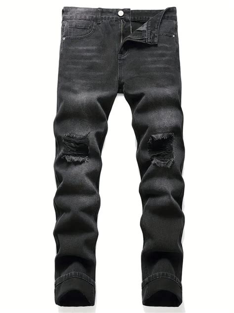 레그 찢어진 코튼 블렌드 청바지 남성 캐주얼 스트리트 스타일 악세사리 봄 여름 데님 바지 Temu Korea