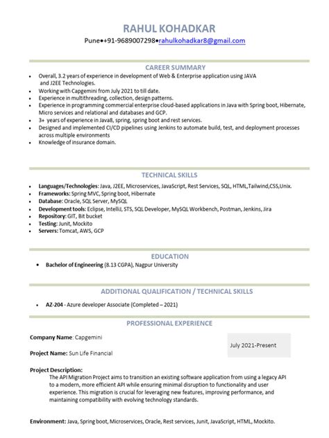 Rahulkohadkar Java Developerresume Pdf My Sql Java Programming Language