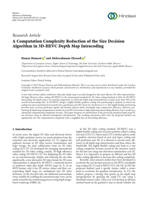 research article a computation complexity reduction of the size