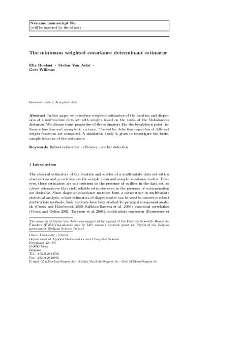 Pdf The Minimum Weighted Covariance Determinant Estimator