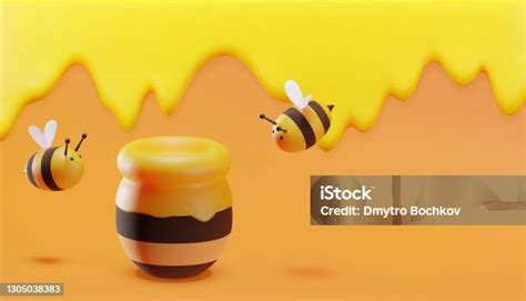 꿀 냄비 주위를 날아다니는 달콤한 작은 꿀벌 떨어지는 꿀 배경 벌에 대한 스톡 벡터 아트 및 기타 이미지 벌 3차원 형태 완구류 Istock