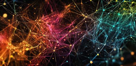 Colorful Network Of Interconnected Nodes And Lines On Dark Background Stock Image Image Of