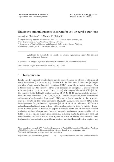 Pdf Existence And Uniqueness Theorem For Set Integral Equations